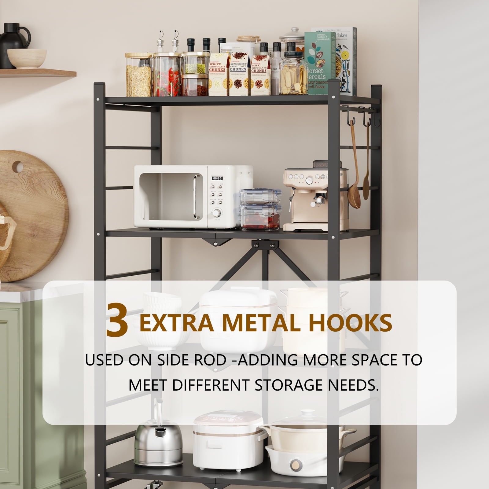 SUGIFT 4-Tier Folding Metal Shelving Unit, Heavy-Duty Storage Rack, Bl