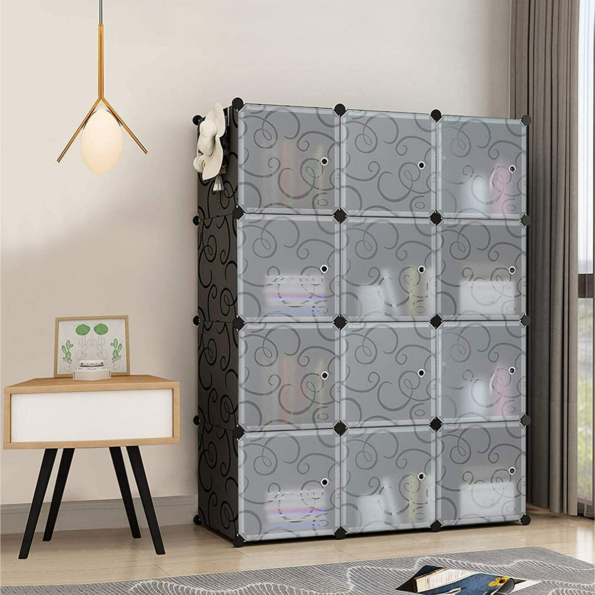 SUGIFT Cube Storage with Doors 12 Cube Organizer Bookcase Closet Stora