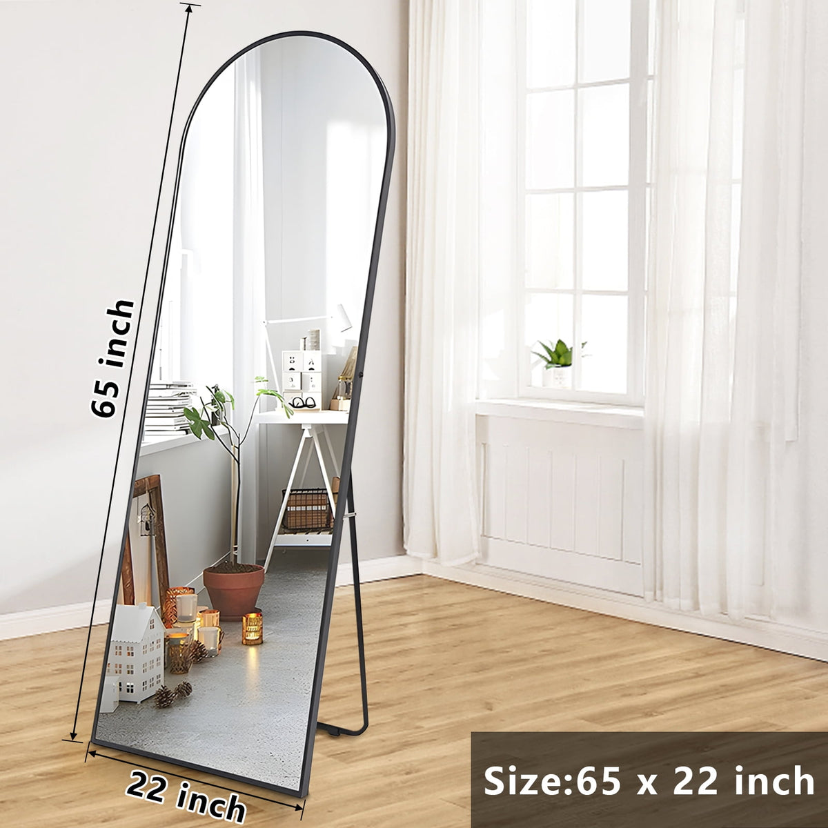 SUGIFT 65x22 Arched Full Length Mirror, Floor Mirror with Stand, Full