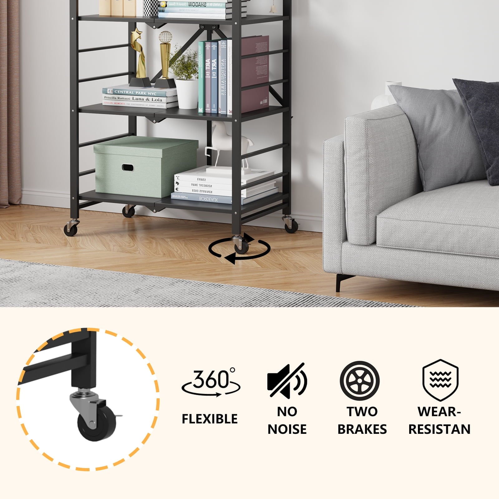 SUGIFT 4-Tier Folding Metal Shelving Unit, Heavy-Duty Storage Rack, Bl