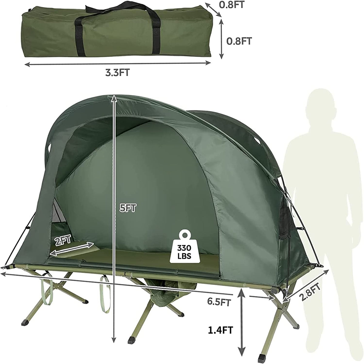 1-Person Green Outdoor Folding Camping Tent Cot Elevated Compact Tent ...