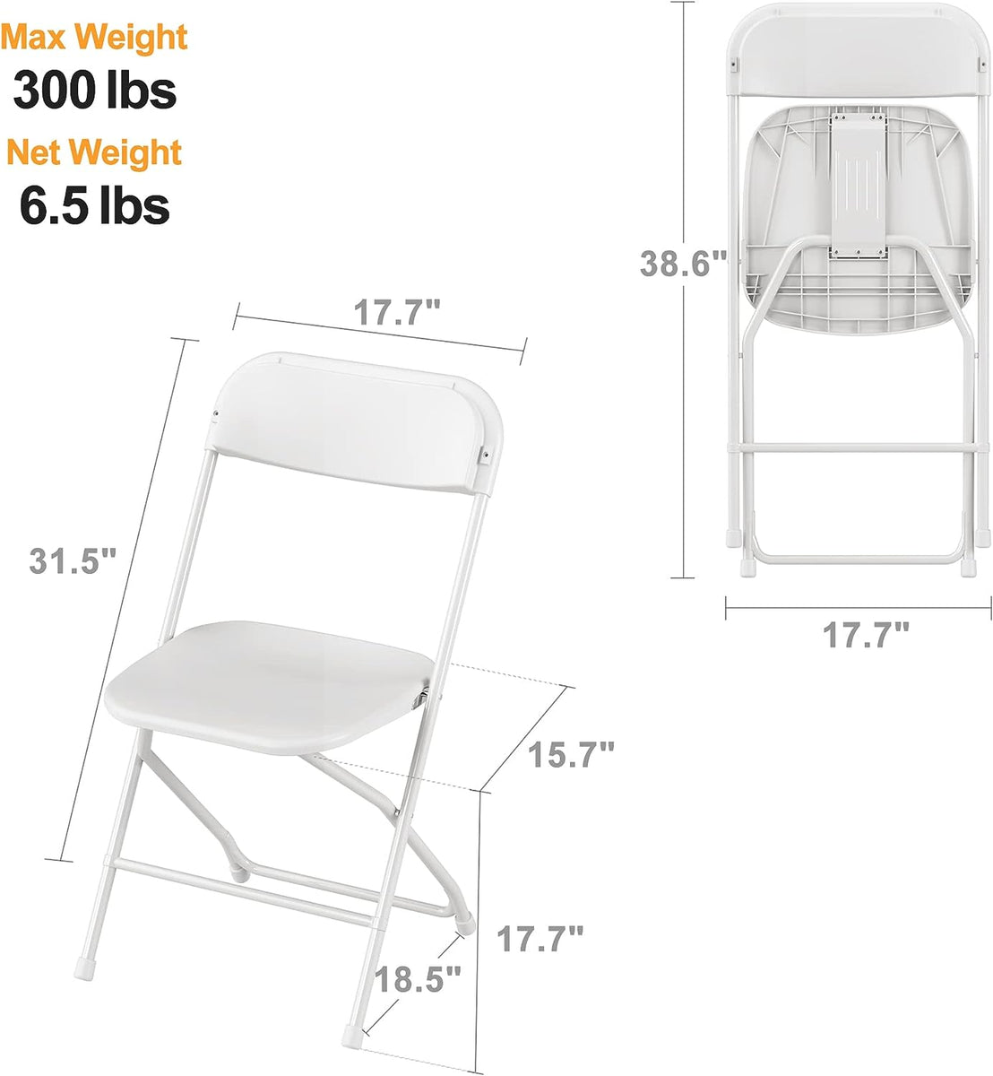 10 Pack Plastic Folding Chair, 300lb Capacity, Portable Commercial Cha ...