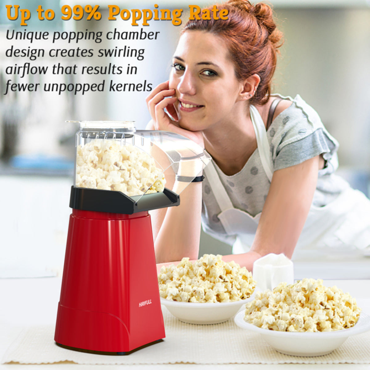 SUGIFT 1200W Home Electric Hot Air Popcorn Poppers Machine with Measur