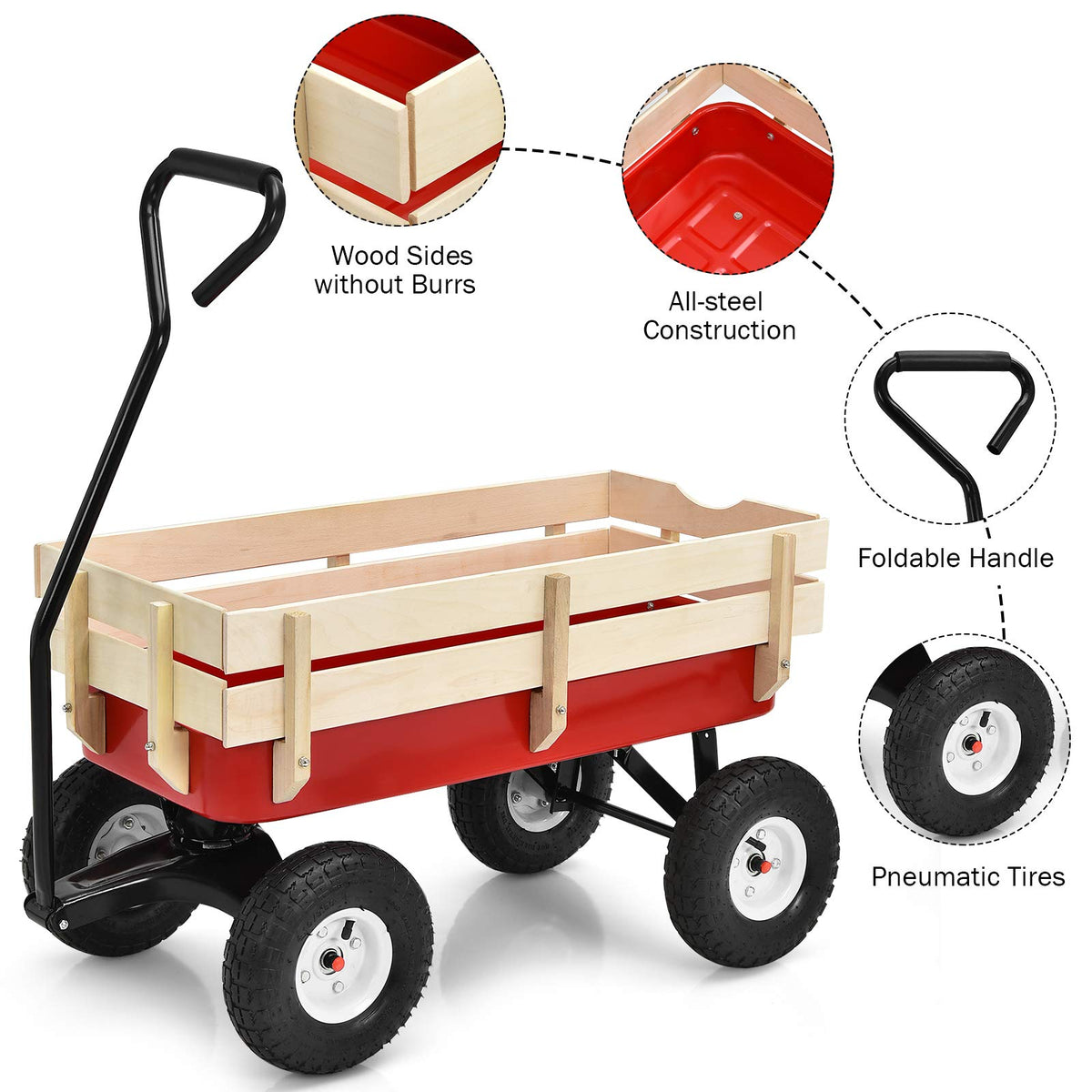 3 cu.ft. Capacity Portable Steel Wagon Outdoor Garden Cart in Red – SUGIFT