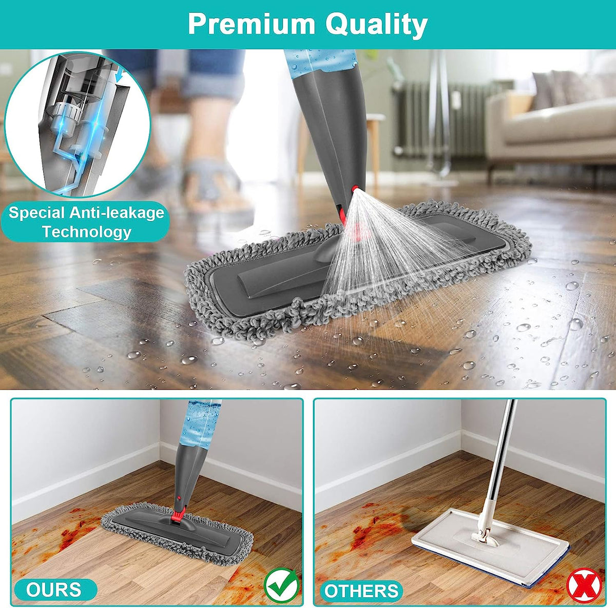 Spray Mop for Floor Cleaning with 3pcs Washable Pads - Wet Dry Microfi ...