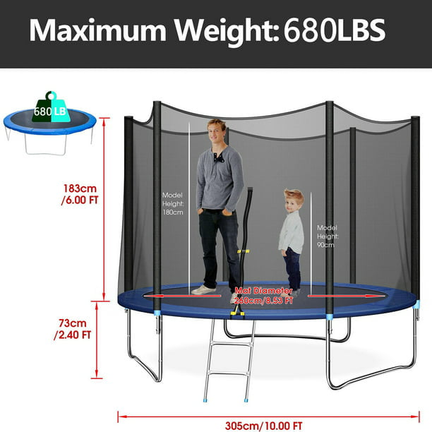 SUGIFT 10 FT Trampoline with Safe Enclosure Net 680 lbs Outdoor Fitnes