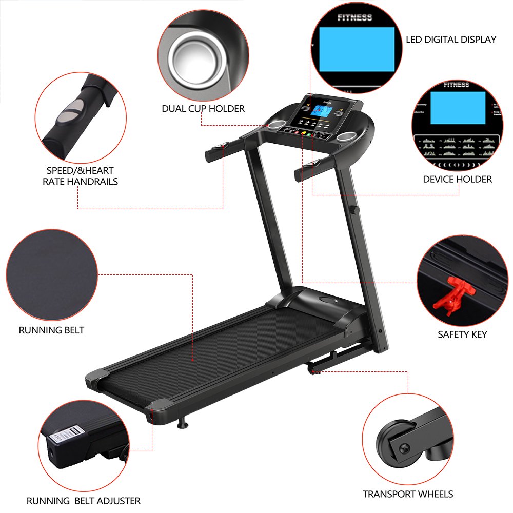 SKONYON A5 Folding Treadmill with Multi-Functional LED Display for Hom ...