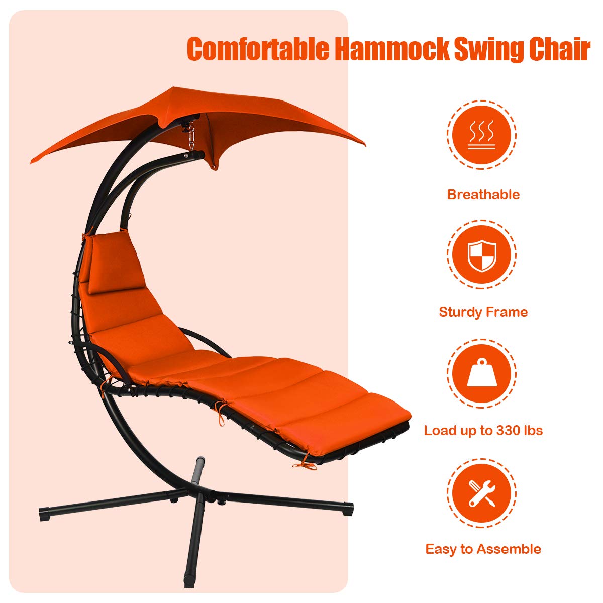 Metal Outdoor Floating Hanging Chaise Lounge Chair with Stand and Oran ...