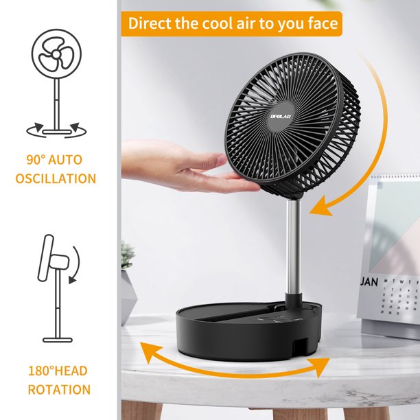 Oscillating Fan, 8 Inch Portable Foldaway Fan, Rechargeable Desk Fan w ...