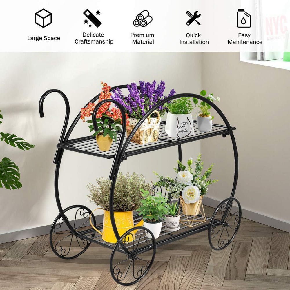 25 in. H Black Heavy-Duty Metal Flower Cart Plant Stand – SUGIFT
