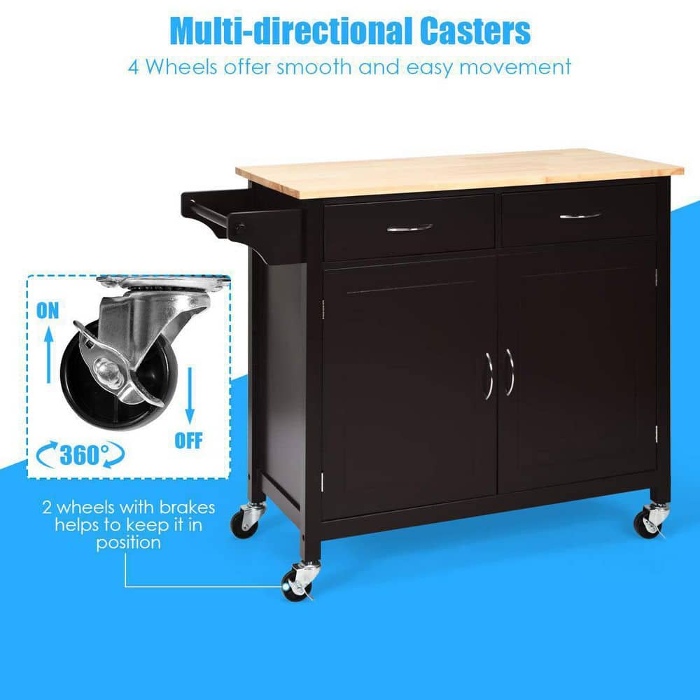 Brown Wooden Rolling Kitchen Cart with Wood Counter Top – SUGIFT