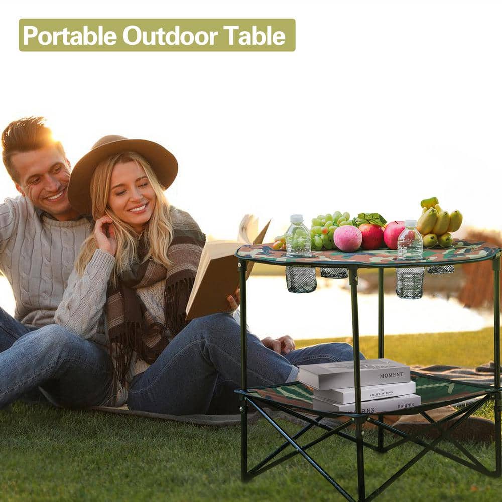 Camouflage Foldable Camping Table with 4-Cup Holders – SUGIFT