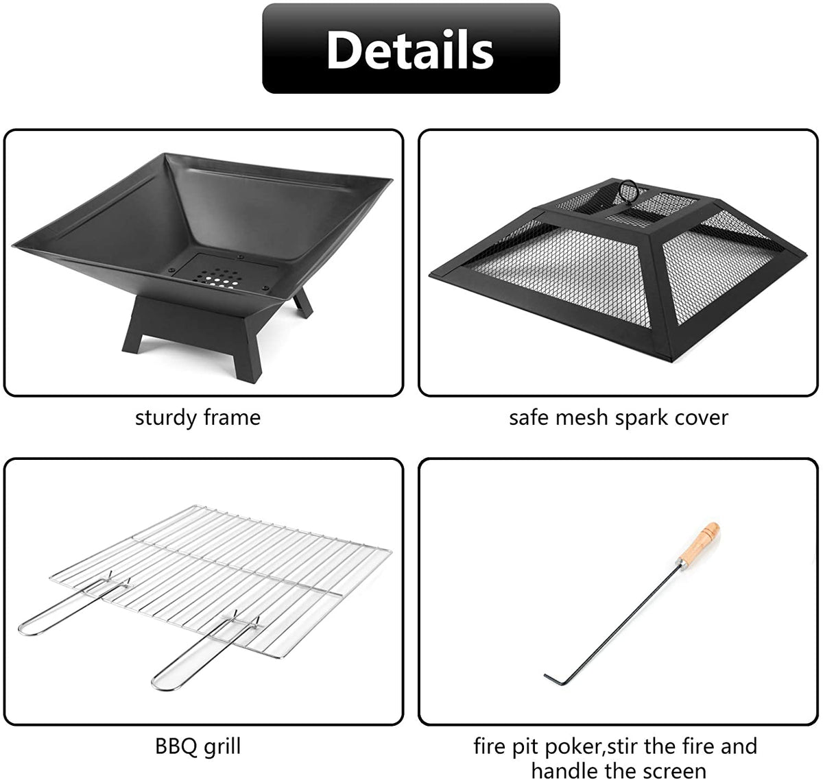 SUGIFT Outdoor Fire Pit Wood Burning 18 Inch with Mesh Cover Spark Scr