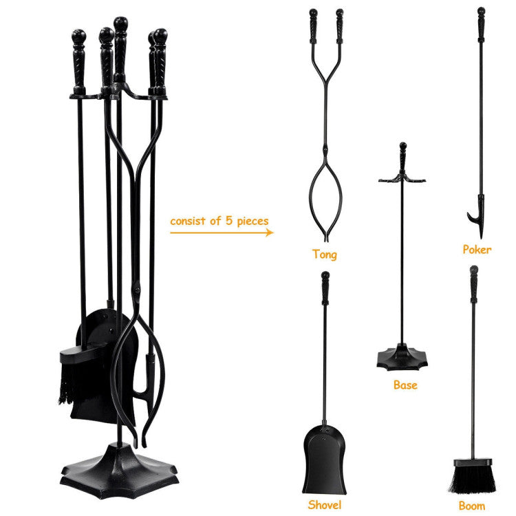 SUGIFT 31 inch 5 Pieces Metal Fireplace Tool Set with Stand Black